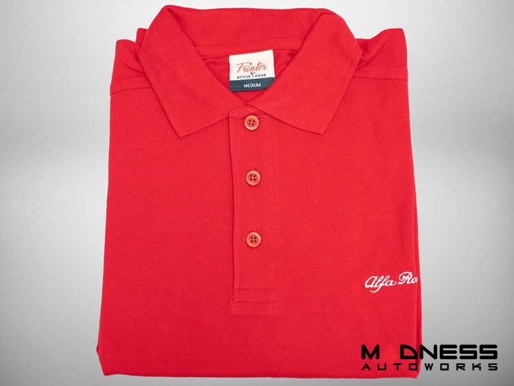 Alfa Romeo Polo Shirt - Red - White Script Logo, for Alfa Romeo