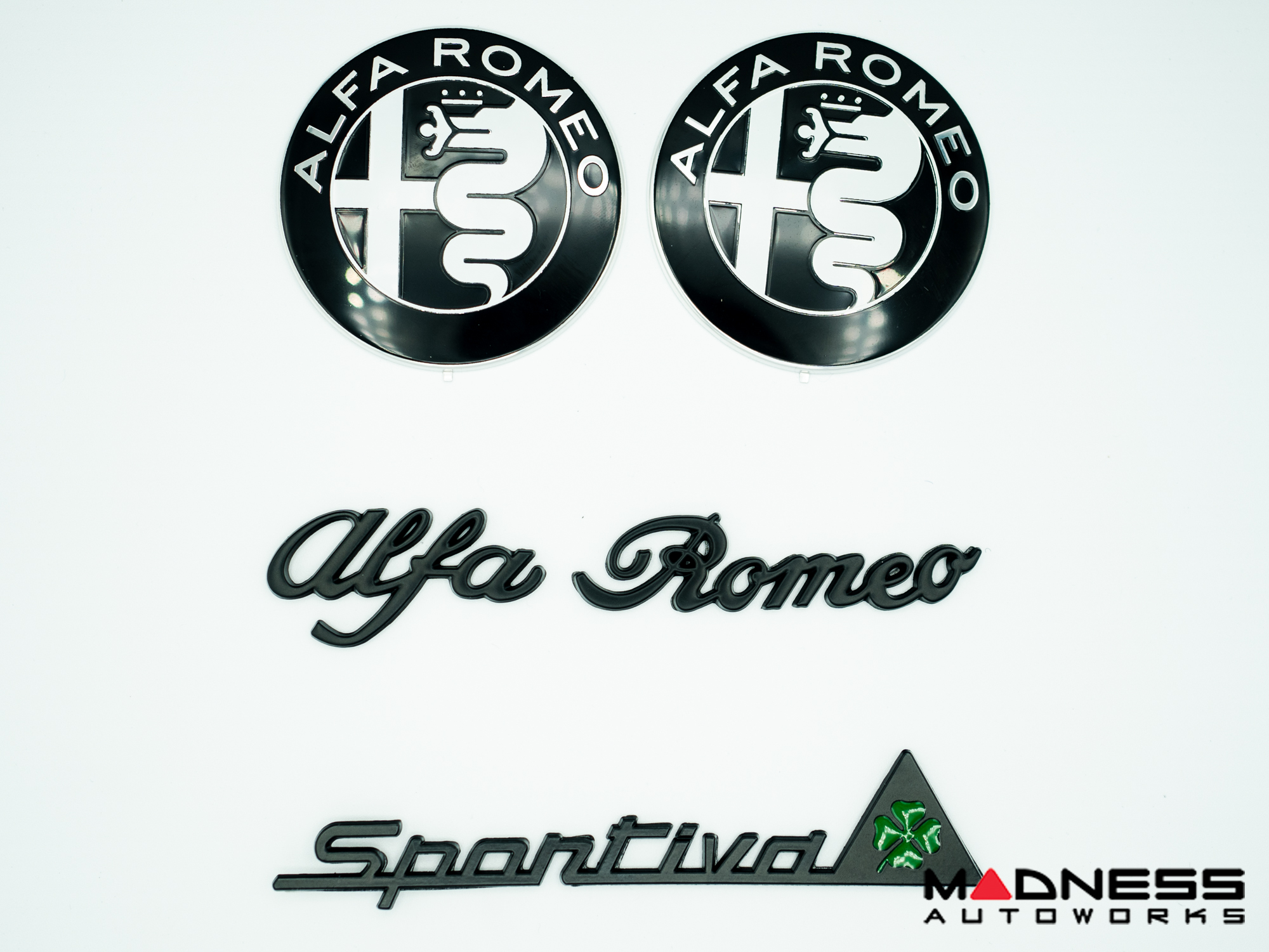 Alfa Romeo Emblems & Badges Kit - Black - "Alfa Romeo" + "Sportiva ...