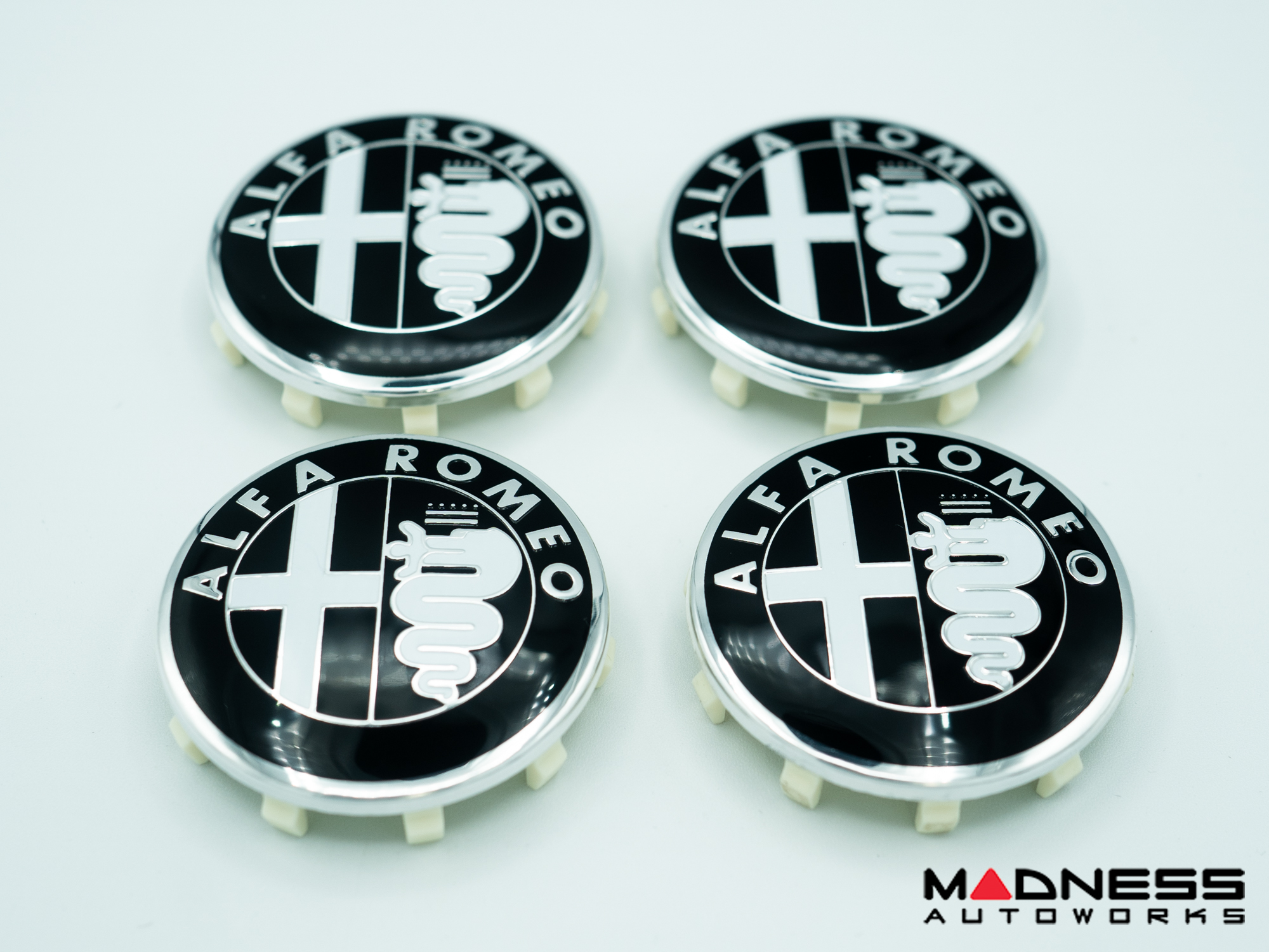 Alfa Romeo Wheel Center Caps - set of 4 - Black/ Silver - 60mm, FT ...